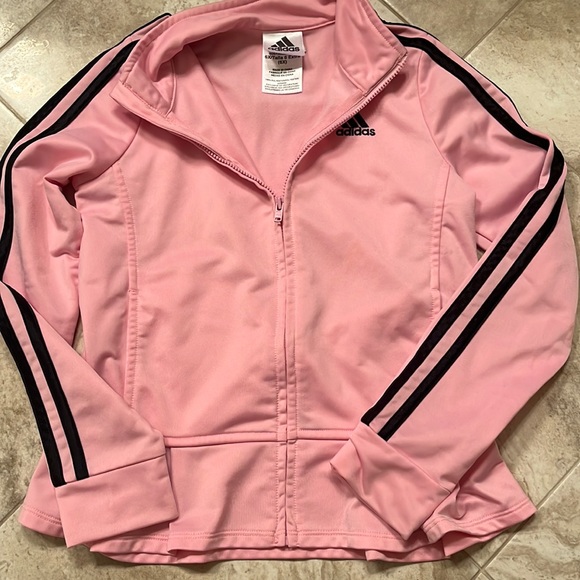 adidas | Shirts & Tops | Girls Pink Adidas Zip Up With Ruffle Hem ...